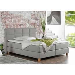 Boxspringbett Home Affaire, B:151cm L:209cm, grau, Struktur fein (100% Polyester), Komplettbetten, "Casey", in 5 Breiten, 3 Ausführungen, 2