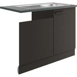 Sp&uuml;lenschrank Optifit, B:110cm H:84,8cm T:60cm, schwarz, Spanplatte, K&uuml;che, Schr&auml;nke, "Palma", Breite 110 cm, geeignet f&uuml;r teilintegrierte