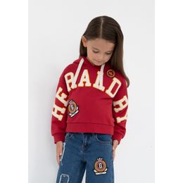 Gulliver M&auml;dchen Kapuzensweatshirt, rot, Gr. 104, bedruckt, bestickt, 100% Baumwolle, Sweatshirts, mit gro&szlig;em Frontdruck