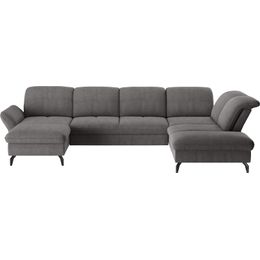 Sit & More Wohnlandschaft SIT & MORE, B:363cm H:88cm T:242cm, grau, 90% Polyester, 10% Polyamid, Sofas, "Leandro U-Form", Wahlweise mit Bett-, Kopfteil - und