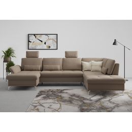 Wohnlandschaft Inosign, B:347cm H:89cm T:224cm, grau, 98%Polyester, 2%Polyamid, Sofas, "Palm Beach U-Form", Federkern, mit Sitztiefenverstellung,