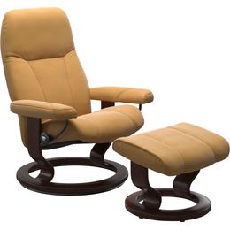 Relaxsessel stressless, B:72cm H:94cm T:70cm, gelb, Wohnzimmer, Sessel, "Consul", mit Hocker, mit Classic Base, Größe S, Gestell Braun