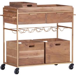 GUTMANN FACTORY Servierwagen "Bonnie", B/H/T: 90cm x 81cm x 40cm, bunt, Küche, Rollwagen, aus Massivholz Akazie