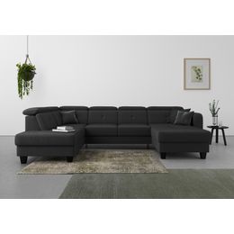 Sit & More Wohnlandschaft SIT & MORE, B:321cm H:85cm T:195cm, schwarz, Sofas, "Belluci U-Form", Kopfteilverstellung und Federkern, wahlweise mit Bettfunktion