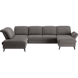 Sit & More Wohnlandschaft SIT & MORE, B:363cm H:88cm T:242cm, grau, 90% Polyester, 10% Polyamid, Sofas, "Leandro U-Form", Wahlweise mit Bett-, Kopfteil - und