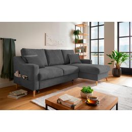 Ecksofa Inosign, B:228cm H:94cm T:150cm, grau, 92% Polyester, 8% Nylon, Wohnzimmer, Sofas, "Valentina L-Form", 2 Zierkissen, mit Seitentasche,