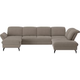 Sit & More Wohnlandschaft SIT & MORE, B:363cm H:88cm T:242cm, grau, 100% Polyester, Sofas, "Leandro U-Form", Wahlweise mit Bett-, Kopfteil - und