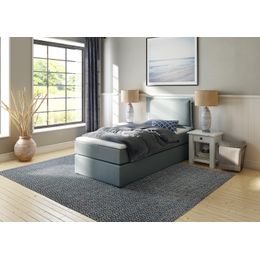 Boxspringbett Home Affaire, B:107cm L:215cm, blau, Komplettbetten, "Lysann", 5fach verstellbares Kopfteil, in 4 Breiten, 3 Matratzenarten