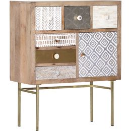 Kommode GUTMANN FACTORY, B:90cm H:110cm T:45cm, beige, Massivholz, Sideboards, "Linea", mit detailreichen Verzierungen, Shabby Chic, Vintage