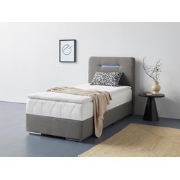 Boxbett COTTA, B:96cm L:207cm, grau, Polyester, Komplettbetten, "Lighstar", inklusive LED-Beleuchtung, Topper, Bettkasten und Zierkissen