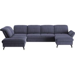 Sit & More Wohnlandschaft SIT & MORE, B:363cm H:88cm T:242cm, blau, 90% Polyester, 10% Polyamid, Sofas, "Leandro U-Form", Wahlweise mit Bett-, Kopfteil - und