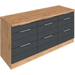 Unterschrank KOCHSTATION, B:180cm H:86cm T:60cm, grau, MDF, K&uuml;che, Schr&auml;nke, "KS-Luhe", 180 cm breit, f&uuml;r viel Stauraum, MDF-Fronten mit waagerechter