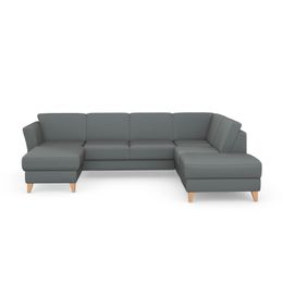 Sit & More Wohnlandschaft SIT & MORE, B:303cm H:87cm T:213cm, grau, Sofas, "Visby U-Form", wahlweise mit Bettfunktion und Stauraum, frei im Raum stellbar