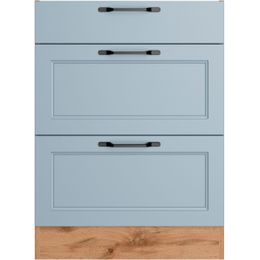 Unterschrank KOCHSTATION, B:60cm H:82cm T:60cm, blau, Holzwerkstoff, MDF, Küche, Schränke, "KS-Lana", Breite 60 cm