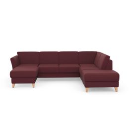 Sit & More Wohnlandschaft SIT & MORE, B:303cm H:87cm T:213cm, rot, Sofas, "Visby U-Form", wahlweise mit Bettfunktion und Stauraum, frei im Raum stellbar