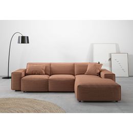 Ecksofa Andas, B:264cm H:71cm T:191cm, braun, 100% Polyester, Wohnzimmer, Sofas, "Glimminge L-Form auch in Breitcord, Feincord + Easy care-Bezug",