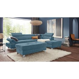 Ecksofa, B:272cm H:98cm T:232cm, blau, exxpo - SOFA FASHION, Luxus-Kunstleder;Webstoff (100% Polyester);Webvelours (100% Polyester), Wohnzimmer,