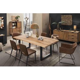 Esstisch Sit, B:200cm H:75cm T:100cm, braun, Platte Wildeiche ge&ouml;lt, Gestell Metall, Garten, Tische, Kufengestell im industriellen Antiklook