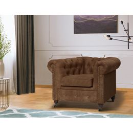 Chesterfield-Sessel Home Affaire, B:98cm H:77cm T:87cm, braun, 100% Polyester, Sessel, "Aarburg Sessel", aufwändige Knopfheftung und Ziernägel im