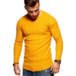 2Y Premium Herren Strickpullover "ELYAS", gelb, Gr. S, unifarben, 50% Baumwolle, 50% Polyacryl, Pullover, mit abgerundetem Saum