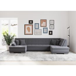 Wohnlandschaft DOMO collection, B:364cm H:83cm T:201cm, grau, 100% Polyester, Sofas, "Treviso incl. Zierkissen, moderne Steppung, XXL: B/T/H: