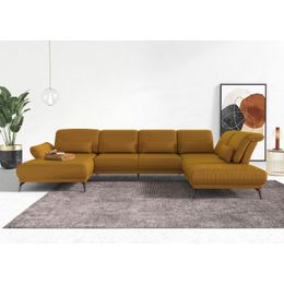 Wohnlandschaft Inosign, B:382cm H:88cm T:242cm, gelb, 100% Polyester, Sofas, "Coco U-Form", Sitztiefen-, Arm- und Kopfteilverstellung, Cord-Bezug,