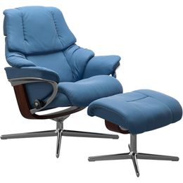 Fu&szlig;hocker stressless, B:55cm H:43cm T:41cm, blau, Garten, Hocker, "Reno", mit Cross Base, Gr&ouml;&szlig;e S, M & L, Holzakzent Braun