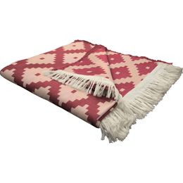 Wohndecke Adam, B:145cm L:190cm, rot, Baumwolle, Wohndecken, "Maroccan Shiraz", mit aufregendem Muster, Kuscheldecke