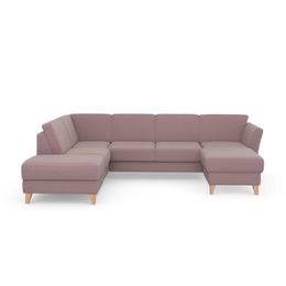 Sit & More Wohnlandschaft SIT & MORE, B:303cm H:87cm T:213cm, rosa, Sofas, "Visby U-Form", wahlweise mit Bettfunktion und Stauraum, frei im Raum stellbar