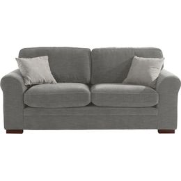 2-Sitzer Home Affaire, B:203cm H:92cm T:94cm, grau, 100% Polyester, Sofas, "Broughton", weicher Sitzkomfort, incl. 2 Zierkissen, Keder