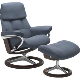 Hocker stressless, B:53cm H:41cm T:39cm, blau, Leder BATICK: durchgefärbtes und genarbtes Möbelleder;Leder PALOMA: durchgefärbtes