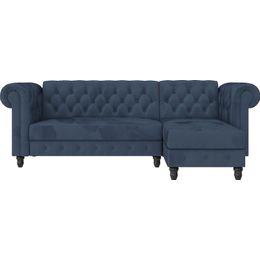 Ecksofa DOREL HOME, B:241cm H:83cm T:154cm, blau, Veloursstoff 100% Polyester, Wohnzimmer, Sofas, "Felix, L-Form, 241 cm (Liegefl.108x195 cm),