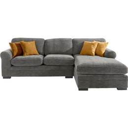 Ecksofa Home Affaire, B:279cm H:92cm T:178cm, grau, 100% Polyester, Wohnzimmer, Sofas, "Broughton L-Form", weicher Sitzkomfort, incl. 4 Zierkissen,
