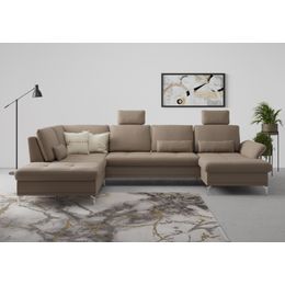 Wohnlandschaft Inosign, B:347cm H:89cm T:224cm, grau, 98%Polyester, 2%Polyamid, Sofas, "Palm Beach U-Form", Federkern, mit Sitztiefenverstellung,