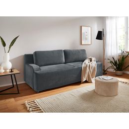 Schlafsofa Andas, B:225cm H:90cm T:95cm, blau, 100% Polyester, Wohnzimmer, Sofas, "Halbschlaf", mit Bettfunktion und Bettkasten