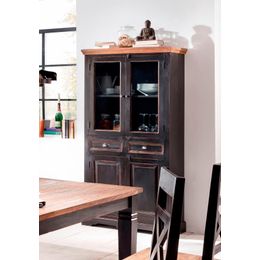 Vitrine Sit, B:90cm H:180cm T:40cm, schwarz, Holzwerkstoff, Massivholz, Recyceltes Altholz, Wohnzimmer, Schr&auml;nke, "Corsica", H&ouml;he 180 cm, Shabby