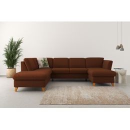 Wohnlandschaft Home Affaire, B:307cm H:86cm T:213cm, rosa, 100% Polyester, Sofas, "Trelleborg U-Form", Federkern-Polsterung, wahlweise mit