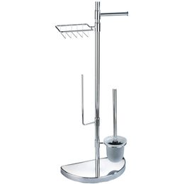 WC-Garnitur Wenko, B:34cm H:84,5cm L:18cm, silber, Edelstahl, Reinigungsb&uuml;rsten, "Raumsparwunder", mit Ersatzrollen- und Feuchtt&uuml;cher-Halter