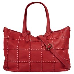 Samantha Look Damen Shopper, rot, Leder, leicht glänzend, unifarben, Taschen, echt Leder, Made in Italy