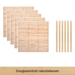 Bm Massivholz Zaun "Kurt Set 5", H/L: 180cm, Pfosten: 6 Stk., beige, Zaunelemente, 5 Elemente 180 x 180cm, 6 passende Pfosten, Kopf gerundet, L&auml;nge