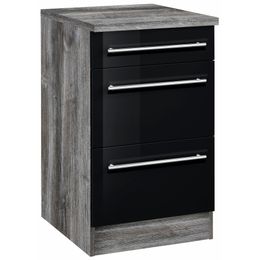 Unterschrank KOCHSTATION, B:50cm H:85cm T:60cm, schwarz, Küche, Schränke, "KS-Samos", 50 cm breit, mit 2 großen Auszügen
