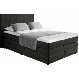 Boxspringbett Alina, B:131cm L:212cm, schwarz, Kunstleder TLS, Jugendzimmer, Komplettbetten, "Marvin", inklusive Bettkasten und Topper, in diversen