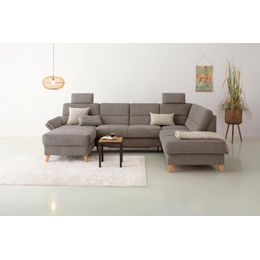 Wohnlandschaft Home Affaire, B:303cm H:90cm T:213cm, braun, 100% Polyester, Sofas, "Westerland U-Form", Federkern, wahlweise Bettfunktion, Stauraum