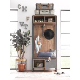 Garderobenschrank Home Affaire, B:90cm H:202cm T:45cm, braun, Flur, Schränke, "Detroit", 90 cm breit