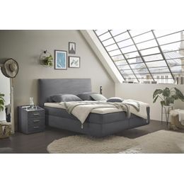 Boxspringbett, B:185cm L:216cm, grau, ED EXCITING DESIGN, 92% Polyester, 8% Nylon, Komplettbetten, "Marbella", Duo-Matratze- harte Kokosmatte, weiche