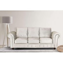 3-Sitzer Home Affaire, B:225cm H:90cm T:93cm, beige, 100% Polyester, Sofas, "MENDITTE", Knopfheftung im Armlehnbereich und an Vorderkante, hohe