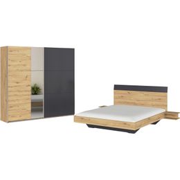 Schlafzimmer-Set Rauch, grau, Holzwerkstoff, Schlafzimmermöbel-Sets, "Monza", mit Schwebetürenschrank Breite 218 cm, Bettanlage in 2 Breiten