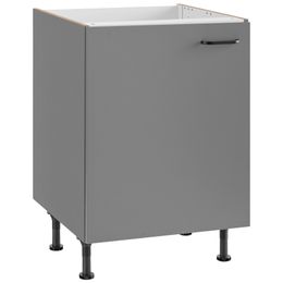 Spülenschrank Optifit, B:60cm H:87cm T:58,4cm, grau, Holzwerkstoff, Küche, Schränke, "Elga", mit Soft-Close-Funktion, höhenverstellbaren Füßen,