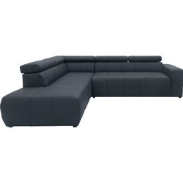 Ecksofa DOMO collection, B:275cm H:80cm T:228cm, grau, Echtleder, Wohnzimmer, Sofas, "Brandon L-Form, auch in Leder", inklusive Kopfteilverstellung,
