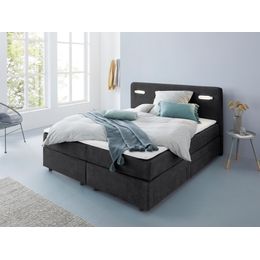Boxbett Inosign, B:187cm L:211cm, schwarz, Polyester, Komplettbetten, "Luan", Schubk&auml;sten, LED-Beleuchtung und Topper, in Breite 120 cm und 180 cm